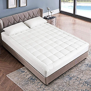 Abakan King Mattress Pad Cover Pillow Top Down Alternative Fill Cotton Top Cooling Breathable Soft Mattress Topper Fitted 8"-21" Deep Pocket