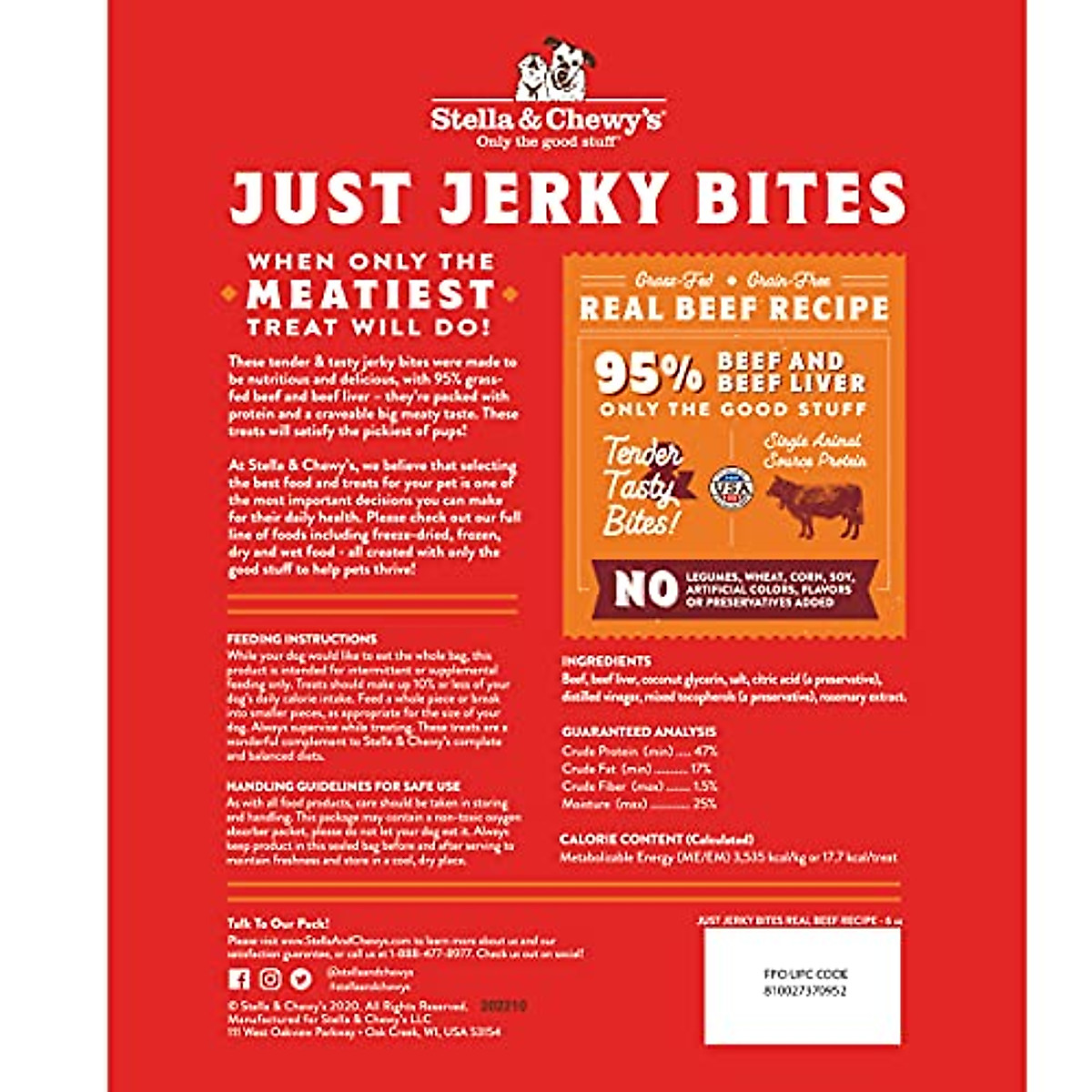 Stella & Chewy's Just Jerky Bites Real Beef Recipe Dog Treats, 6 oz. Bag