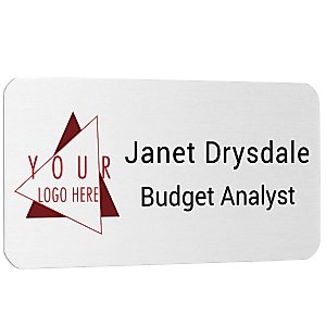 Custom-Aluminum Business Name Tag/ID with Magnet, Pin, or Tape. Offered with A Color Logo (White, 3 x 1.5")