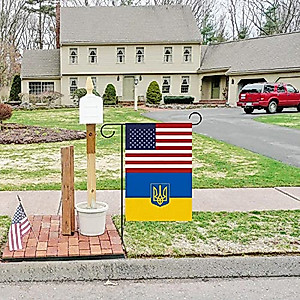 WENWELL American Ukraine US Friendship Garden Flag Double Sided,Burlap Ukrainian Trident Flags 12 x 18 inch Outdoor,Support Ukranian House flag Small,USA Ukrain yard Banner Decorations