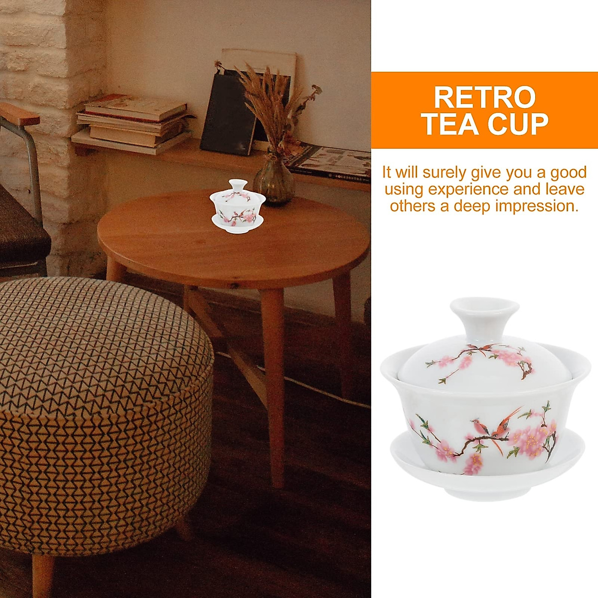 BESPORTBLE Gaiwan Tea Cup Kung Fu Tea Service Set Gong Fu Teacup with Lid and Saucer Chinese Style Ceramic Gaiwan Flower Tradition Sancai Tea Cup Bowl Gift