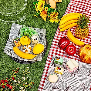 Tessco 12 Pack 12 in Disposable Catering Trays with Lids Serving Trays Black Plastic Round Platters with Clear Lids and 24 Pcs Deli Wax Paper Sheets for Party Food Sandwich Veggie Cookie Cake supplies