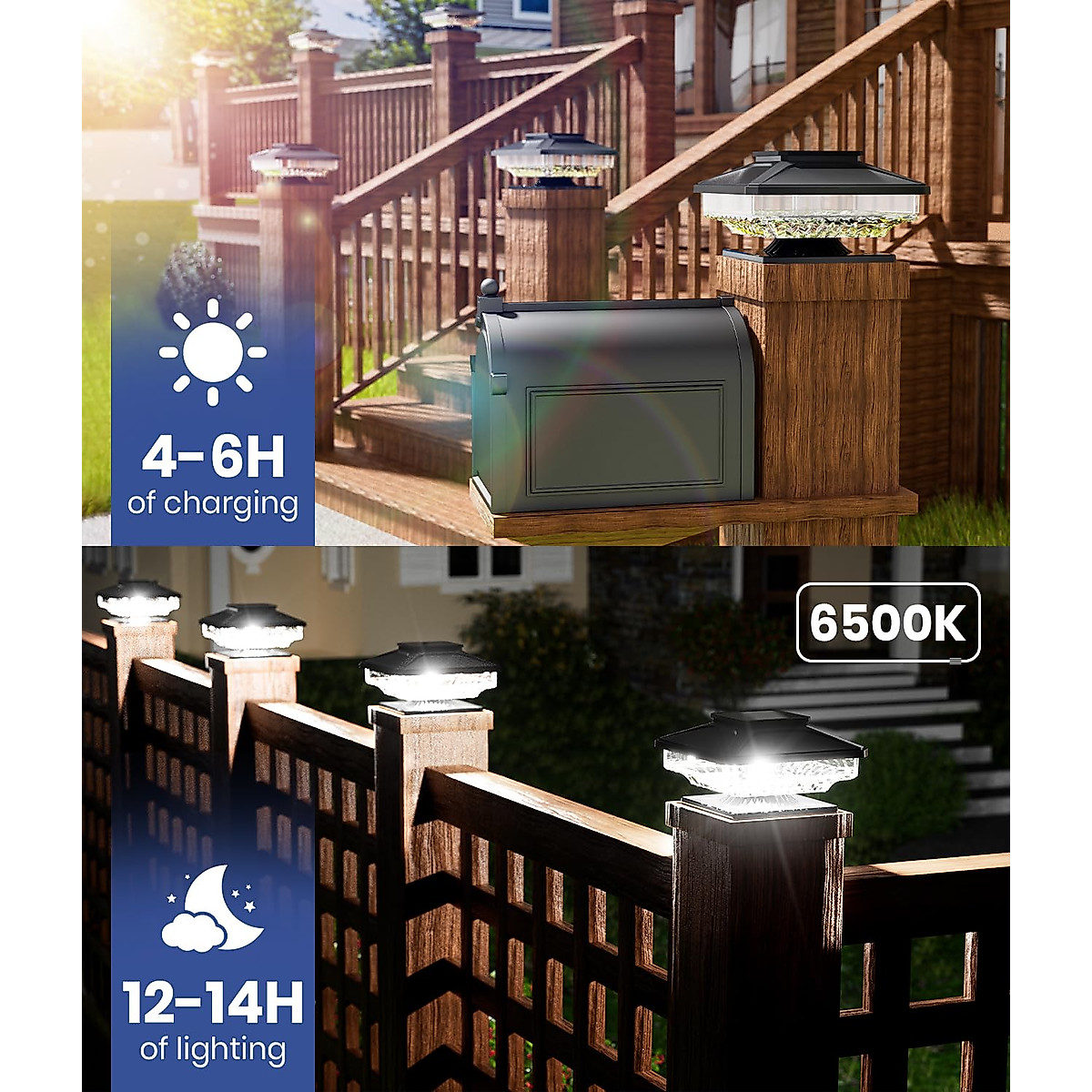 6 Pack Solar Post Cap Lights,[NOT Hollow Post],Bright White Solar Post Lights Outdoor Waterproof Fence Post Cap Lights, Outside Post Lights Solar Powered Deck Lights for 4x4 5x5 6x6 Wood Posts