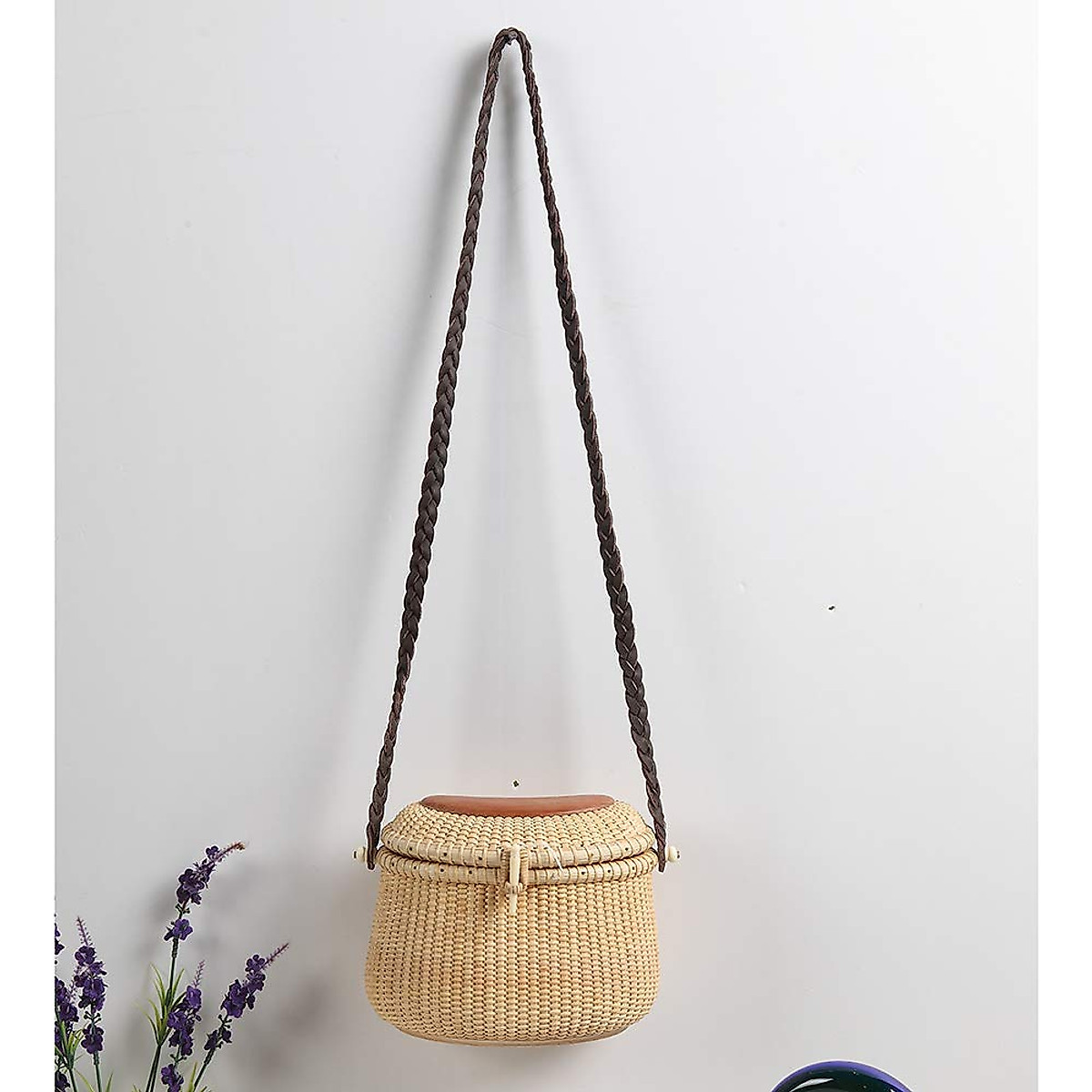 Teng Tian Nantucket Purse Basket Women Purse Handwoven Cane-on-cane Crossbody Bag Beach Purse Handmade Basket Handbags Vacation Essentials Must Haves