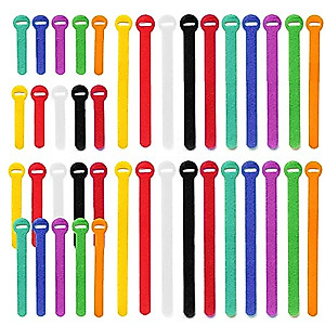 Cable Ties 100PCS，4+6+8+10 Inch Reusable Cable Management，Multi-Purpose Adjustable Cord Organizer，Fastening Microfiber Cloth Hook and Loop Cable Organizer Wire Straps，Assorted Colors
