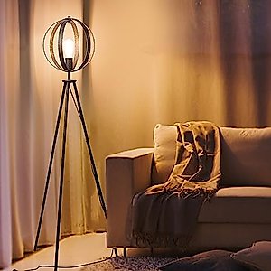 JUNNAI Vintage Tripod Floor Lamp: Unique Retro Tall Lamp with Rotating Cage Shade & E26 Lamp Base | Mid Century Standing Lamp for Living Room, Bedroom, Office