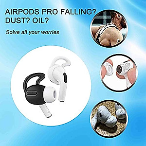 Ear Covers and Hooks Accessories Compatible with Apple AirPods Pro, 4 Pairs Professional Anti-Slip Silicone Earbuds Tips Hook Compatible with Apple Airpods Pro (2 White+2 Black)