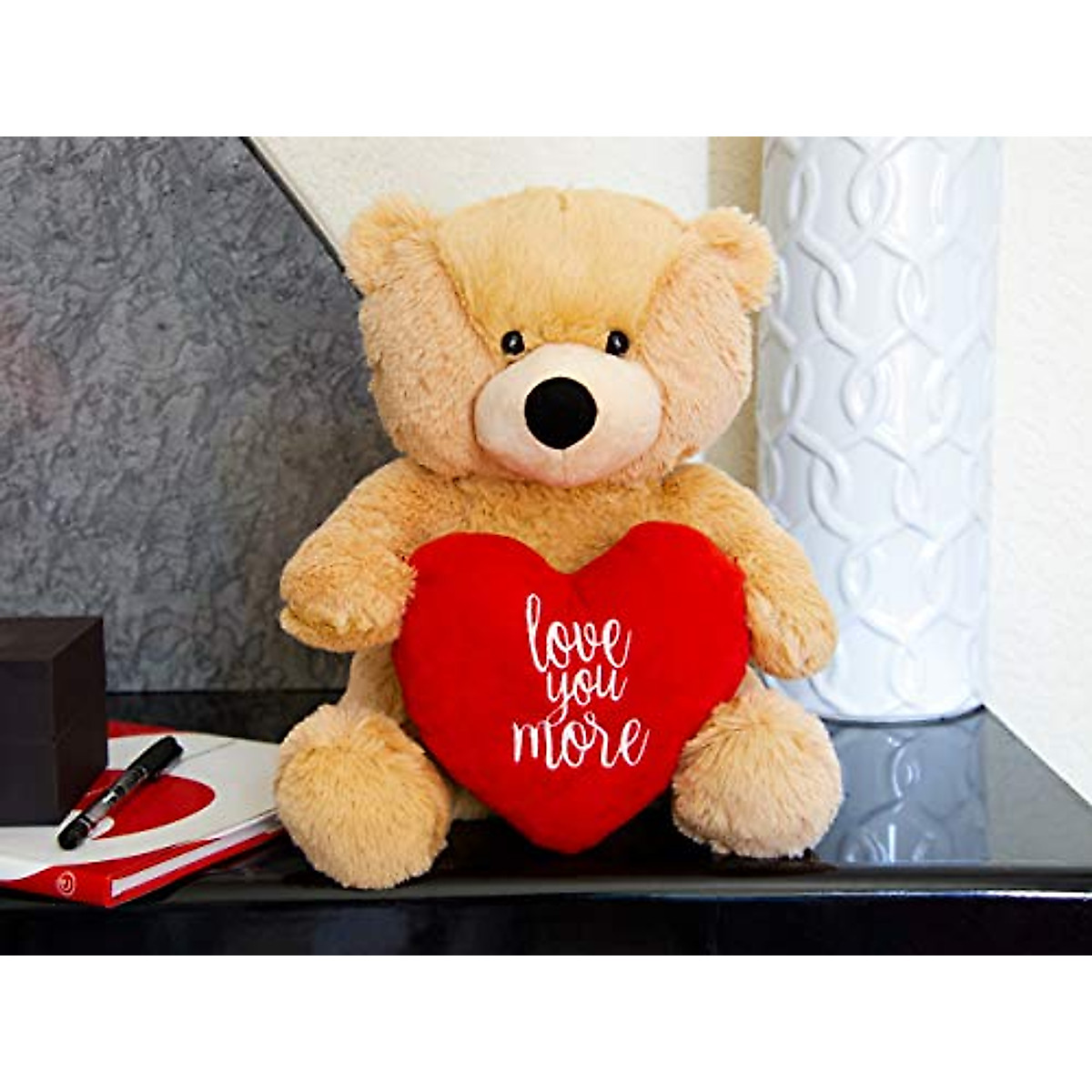 JENVIO I Love You Teddy Bear – Love You More 12 Inch Plush – Heart Stuffed Animal for Girlfriend Boyfriend Gift Age 15 and UP Valentine's Day Gift