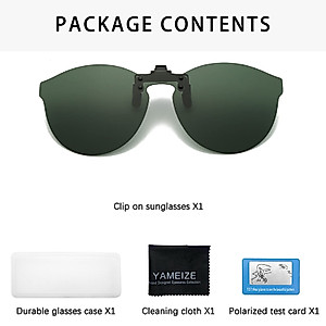 YAMEIZE Polarized Clip-on Sunglasses Anti-Glare UV400 Protection Flip Up Rimless Lens for Prescription Glasses (Dark Green)
