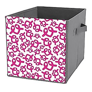 Breast Cancer Awareness Pink Ribbon Collapsible Storage Bins Basics Folding Fabric Storage Cubes Organizer Boxes with Handles