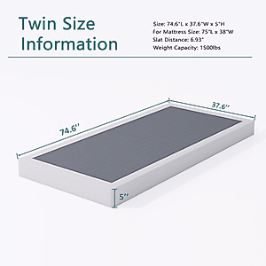 XINXINYAN Twin Box Spring 5 Inch High,Heavy Duty Mattress Foundation,Sturdy Metal Twin Box Spring Only with Fabric Cover Set, Easy Assembly, Noise Free