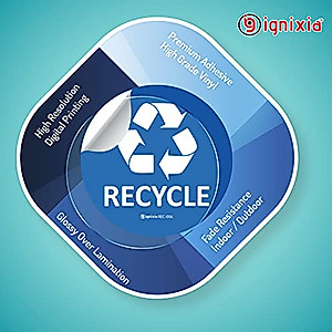 IGNIXIA Recycle Stickers for Trash Can 6x6 Inches Large (Pack of 2) Recycle Stickers for Recycle Bins Waterproof UV Protected Recycling Stickers for Trash Can Indoor & Outdoor (Blue)