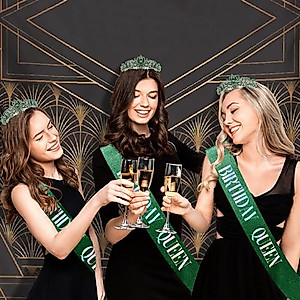 Green Tiara Sash Gifts with Rhinestone Crystal Headband - Princess Queen Crown Decorations and Accessories for Women