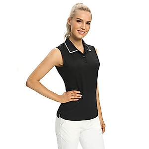 Hiverlay Polo Shirts for Women Sleeveless Golf Tank Tops Tennis Shirt Dry Fit UPF 50+ Lightweight Collared Ladies Tops Black XXL