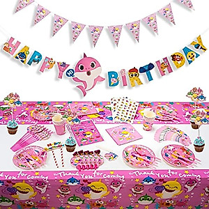 2 Pack Pink Shark Tablecloth - 70.8x42.5 Inch Undersea World Plastic Disposable Table Cloth Shark Baby Table Cover for Girls Birthday Party Supplies