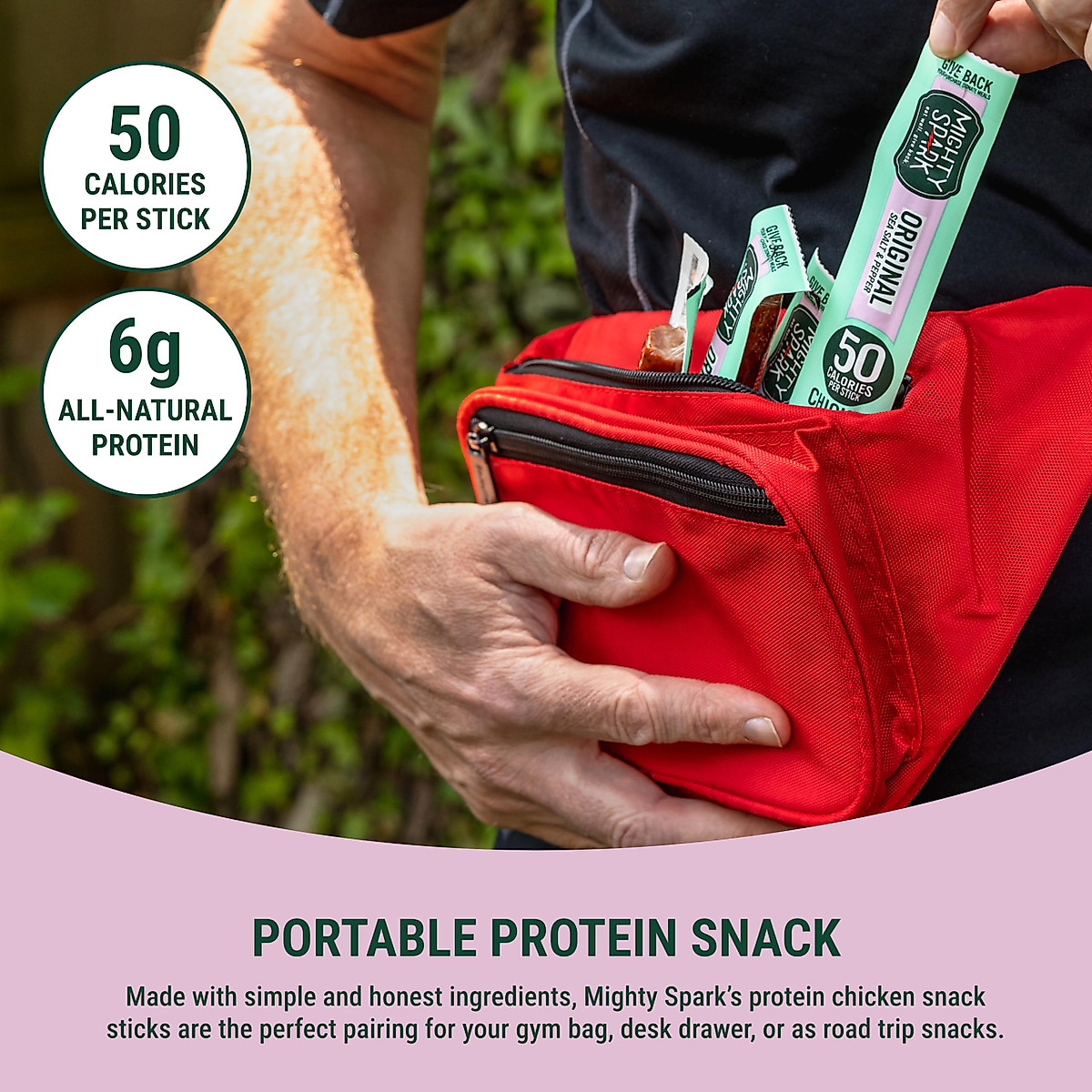 Mighty Spark Chicken Snack Sticks - Original Sea Salt & Pepper- 6g of Protein, No Antibiotics Ever, No Hormones Added, Gluten Free, Soy Free Meat Sticks - High Protein Keto Snacks, Weight Watchers Approved Snacks - 12 Count