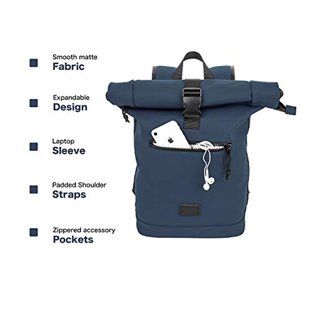 X RAY Expandable Roll Top Waterproof Trendy Backpack With Laptop Pocket, One Size, Navy