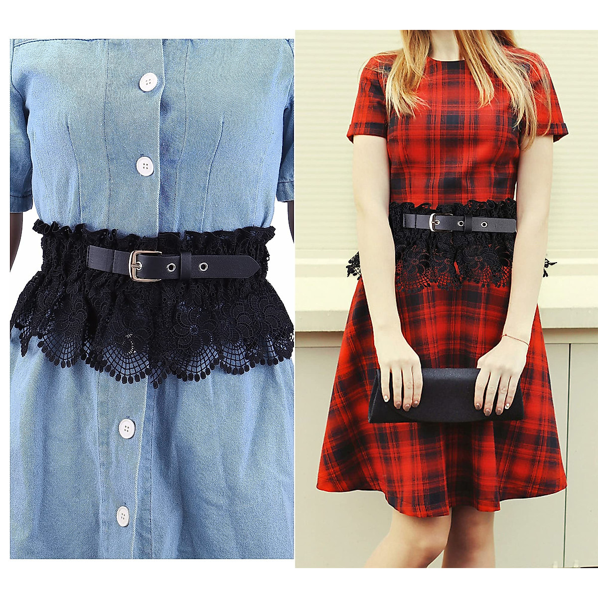 Ayliss Women Elastic Wide Belt Lace Stretchy Wide Waist Dress Belt Fashion Cinch Stretch Waistband Retro Trendy Ladies Belt (Black)