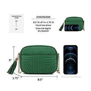 EVVE Quilted Crossbody Bags for Women - Stylish Camera Bag with Tassel - Lightweight Medium Size Shoulder Purse | Kelly Green