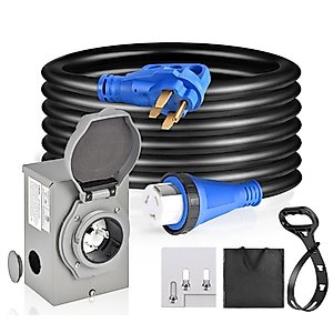 Seeutek 50 Amp Generator Extension Cord 25 Feet Generator Cable 125V/250V 12500W Generator Power Cord NEMA 14-50P/SS2-50R, with Pre-Drilled Power Inlet Box & Generator Interlock Kit, ETL Listed