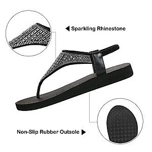 Teezerber Women's Yoga Mat Flat Sling Sandals Slingback Rhinestone Flip Flops Sandal Black White 9