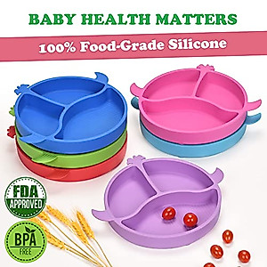 PARENTCARE Toddler Plates, Stay Put Baby Plates with Suction, Food Grade Silicone Divided Suction Plates for Toddler and Babies, Baby Led Weaning Plates, Non Slip Self Feeding Supplies for Any Surface