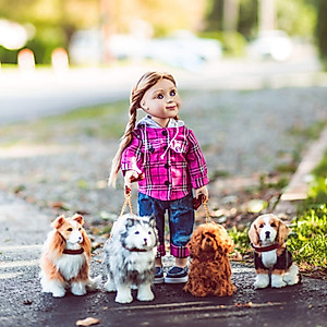 THE QUEEN'S TREASURES 18 Inch Doll Pets, Collie Puppy Dog with Collar & Leash Accessory, Compatible for Use with American Girl Dolls
