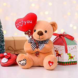 Gloveleya for Mom Plush Teddy Bear Holding Balloon Heart I Love You Lover's Gifts Brown 7"