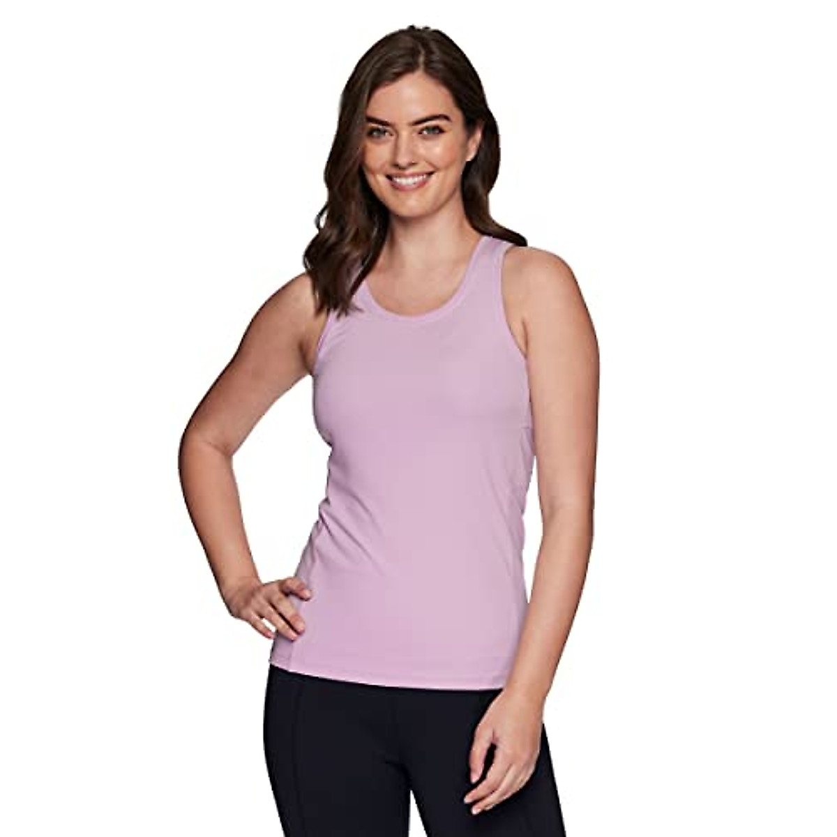 RBX Active Women's Tank Top Body Skimming Athletic Fit Tee for Running, Yoga, Casual Wear Breathable Sleeveless Workout Top Super Soft Ventilated Back Keyhole Airy Tank Knot Light Purple S