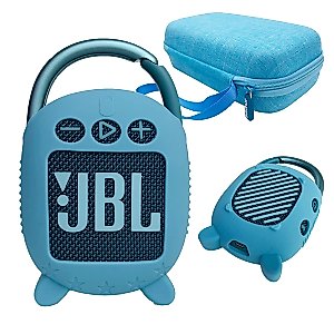 JCHPINE Silicone Cover & Hard Case for JBL Clip 4 Portable Bluetooth Speaker, Water Resistant Speaker Accessory, Shockproof, Dustproof, Blue