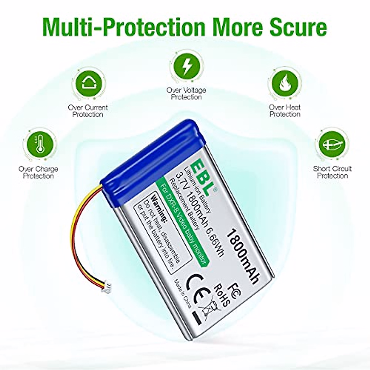 EBL Replacement Battery for Infant Optics DXR-8 Video Baby Monitors, 1800mAh High Capacity 3.7V Lithium Ion Sp 803048 Rechargeable Battery