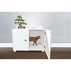 Furhaven Designer Hidden Litter Box Storage Container Cabinet - White, One Size