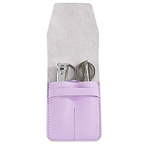 HOME-X Manicure Set, Grooming Kit, Travel Nail Care Tools - 4 Pieces in Purple Case, Fingernail and Toenail Clippers – 4” L x 2.5” W
