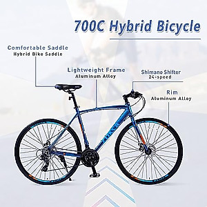 MAKELEN Road Bike for Men and Women Alloy Frame City Bicycle 700 c Wheel Set / 24 Speed/Disc Brake Navy&Blue