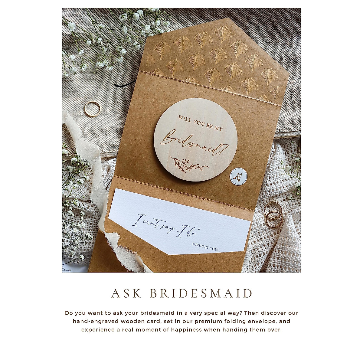 Jolicoon Will you be my bridesmaid wooden card with flip envelope and seal sticker - Bridesmaid proposal card
