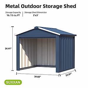 SUXXAN Metal Outdoor Small Storage Shed 3FT x 3FT, Steel Utility Tool Shed Storage House, Metal Sheds Outdoor Storage for Backyard Garden Patio Lawn,Blue