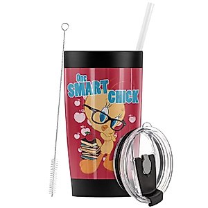 LOGOVISION Looney Tunes Tweety One Smart Chick Stainless Steel Tumbler with Straw and Flip Lid 20 oz Vacuum Insulated & Double Wall with Leakproof Dual Lid | Great for Iced Coffee and Hot Beverages