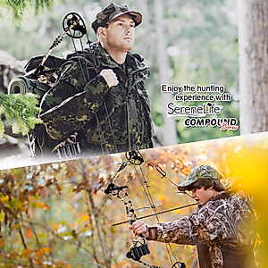 SereneLife Sharp Eye Camouflage Compound Bow-320 FPS Hunting Camo Archery Gear-Fiberglass Limb,Metal Riser,4 String Silencers,30-70lbs Adjustable Draw Weight,23.5”-30.5” Length SLCOMB10.5