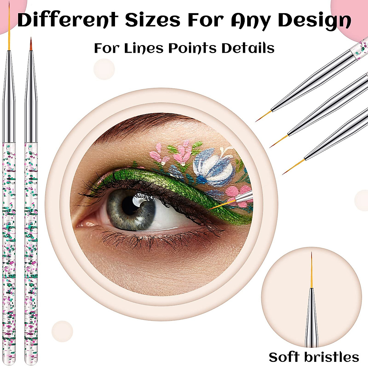 Maitys 6 Pcs Eyeliner Brushes Fine Point Thin Eye Makeup Gel Eyeliner Brush Water Activated Graphic Cosmetic Liner Wands for Eyes Makeup Tools(Bright Style)