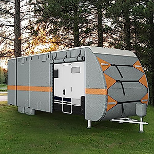 YITAHOME 27-30FT Travel Trailer Cover RV Cover Camper Cover Super Thick Waterproof Windproof Anti-UV Rip-Stop Motorhome Covers with 2 Long Straps 4 Tire Covers Tongue Jack Cover