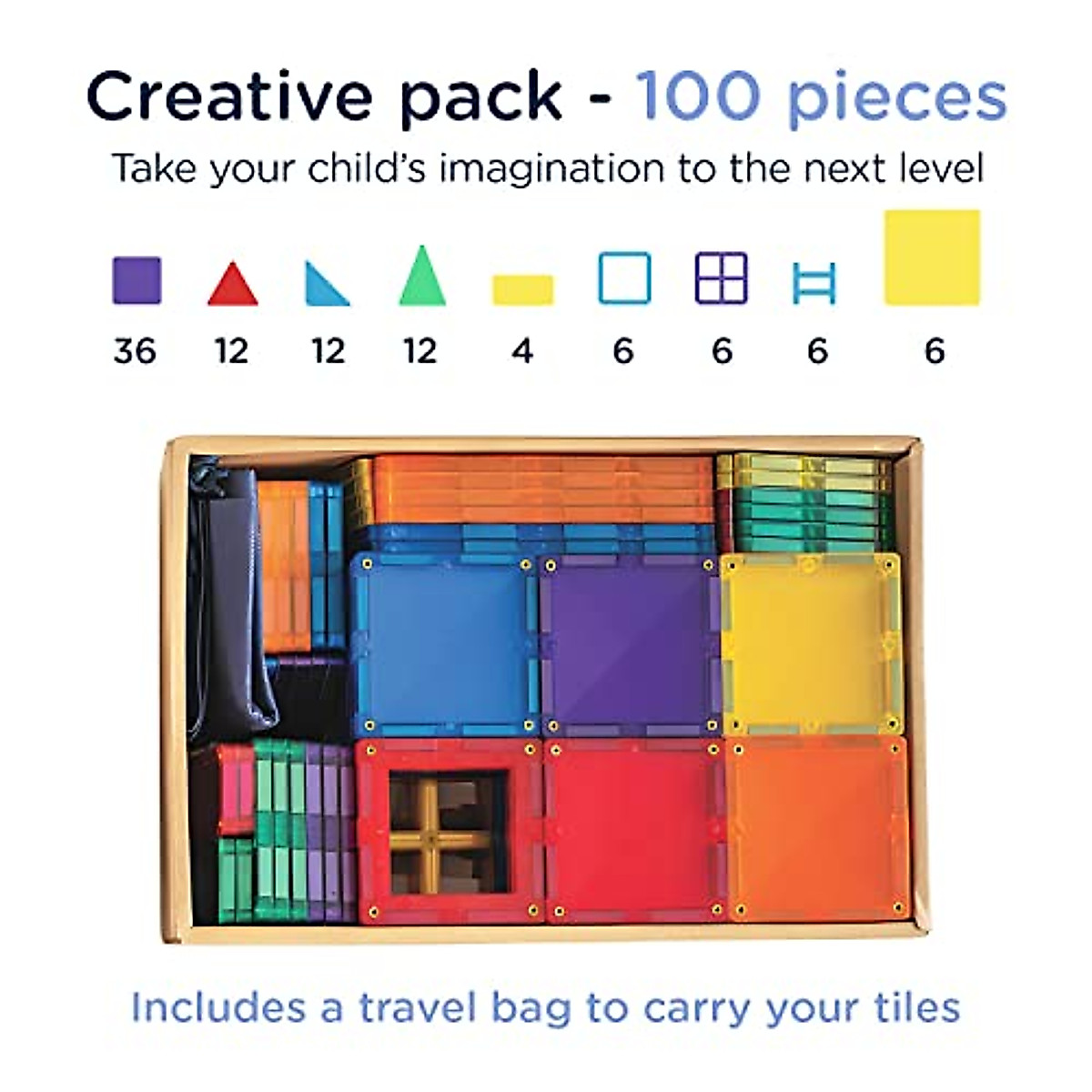 Connetix Tiles, 100 pc Creative Pack of Magnetic Building Tiles for Kids, Colorful Shapes, Fences, and Door Frames to Create Big Castles, Rockets, Bridges, Towers, and More