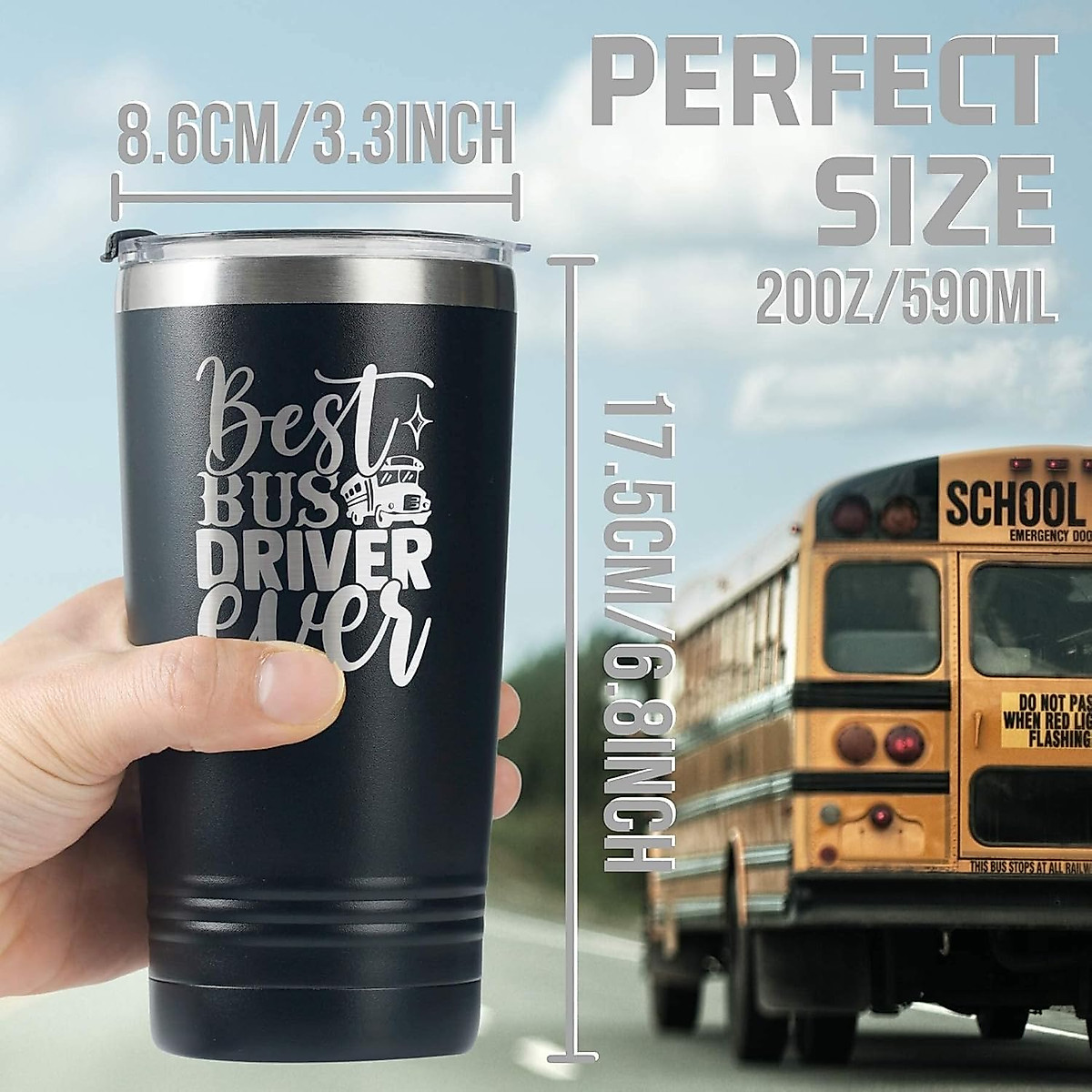 Onebttl School Bus Driver Appreciation Gifts for Women, Men - World's Best Bus Driver - 20oz/590ml Stainless Steel Insulated Tumbler - Thank you Gifts for School Bus Driver （Black）