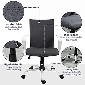 Vinsetto Mid Back Home Office Chair with Adjustable Height, High Armrests and Rocking Function, Dark Grey/White