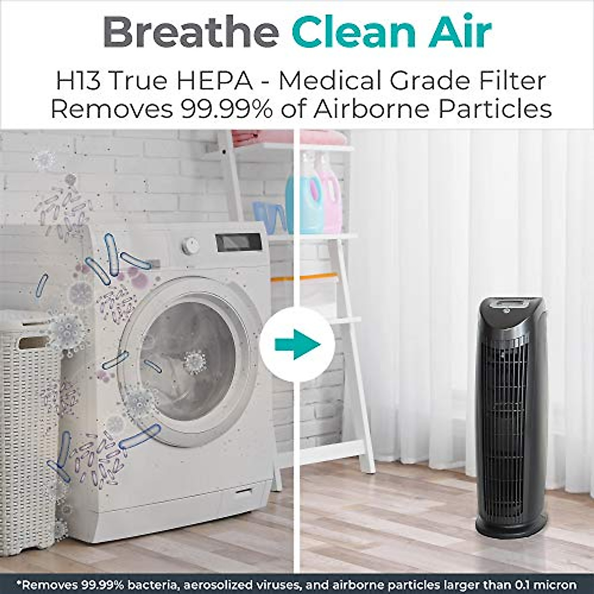 Alen T500 Air Purifier, Quiet Air Flow for Large Rooms, 500 SqFt, Portable Air Cleaner for Allergens, Dust, Pollen, Pet Dander, in Black