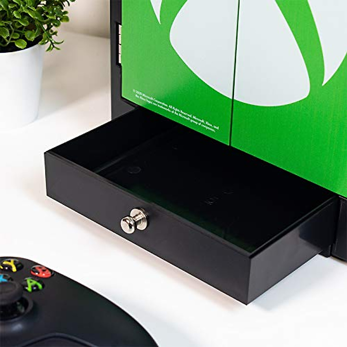 Numskull Official Xbox Series X Game Storage Locker, Headphone Stand and Controller Holder - Stores 10 Games or Blu-Ray Disc Cases, 4 Xbox Controllers