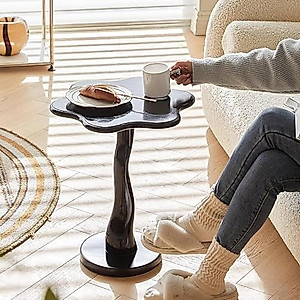 Modern Sofa Side End Table Wooden Flower Shape Side Tables Living Room Small Accent Table with Round Pedestal, Wave-Design Couch Corner Tables Coffee Table for Home Decor (Black)