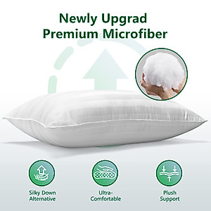 COZSINOOR Queen Size Cooling Bed Pillows for Sleeping: Hotel Quality, Set of 2 - Down Alternative Microfiber Filled for Back, Stomach, Side Sleepers, Breathable, and Skin-Friendly