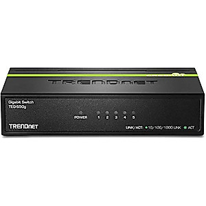 TRENDnet 5-Port Mini Gigabit Switch, TEG-S50g, GREENnet Technology, NDAA + TAA Compliant, Desktop Metal Ethernet Network Switch, 5 x Gigabit Ports, Fanless, Lifetime Protection, Black