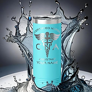 Personalized CNA Certified Nurse Assistant Gift on Lite Blue 22 oz Stainless Steel Skinny Tumbler Custom Engraved Gifts for Men and Women