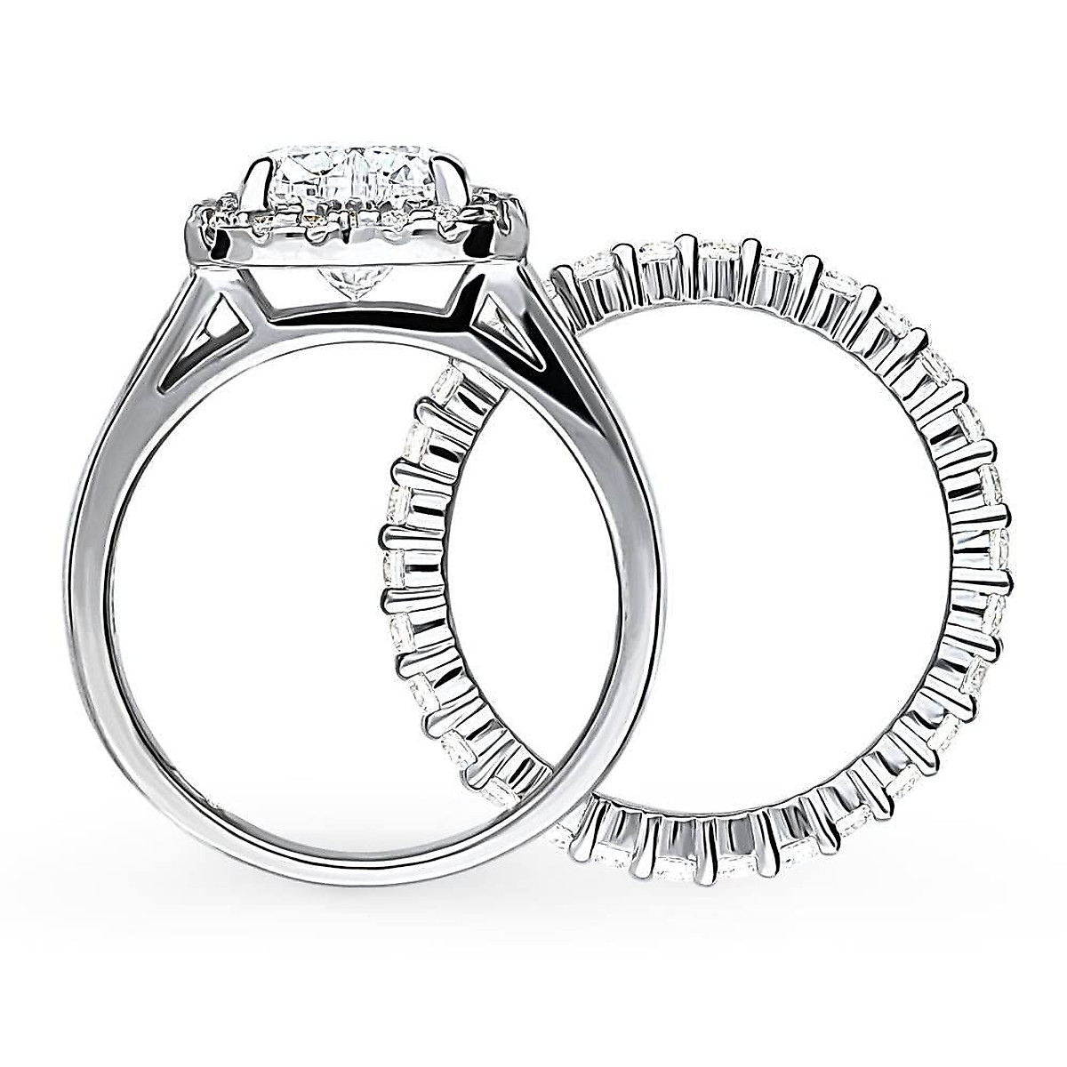 BERRICLE Sterling Silver Halo Wedding Engagement Rings Cubic Zirconia CZ Heart Ring Set for Women, Rhodium Plated Size 7